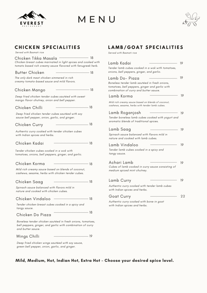 Menu – Everest Food House